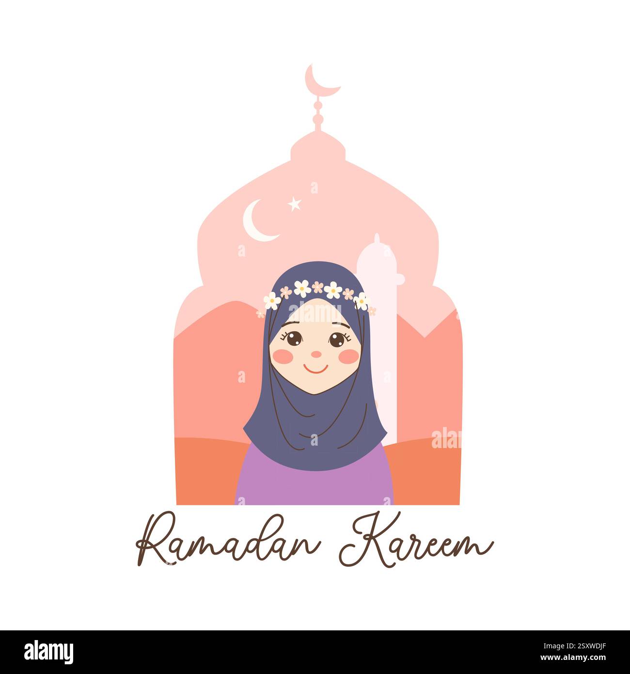Ramadan Kareem typography with cute cartoon muslim girl. Greeting card ...