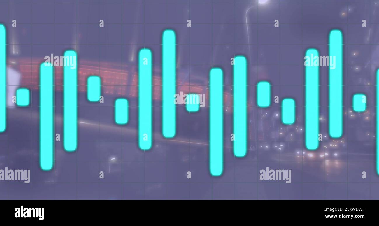 Image of data processing over city lights and dark background Stock ...