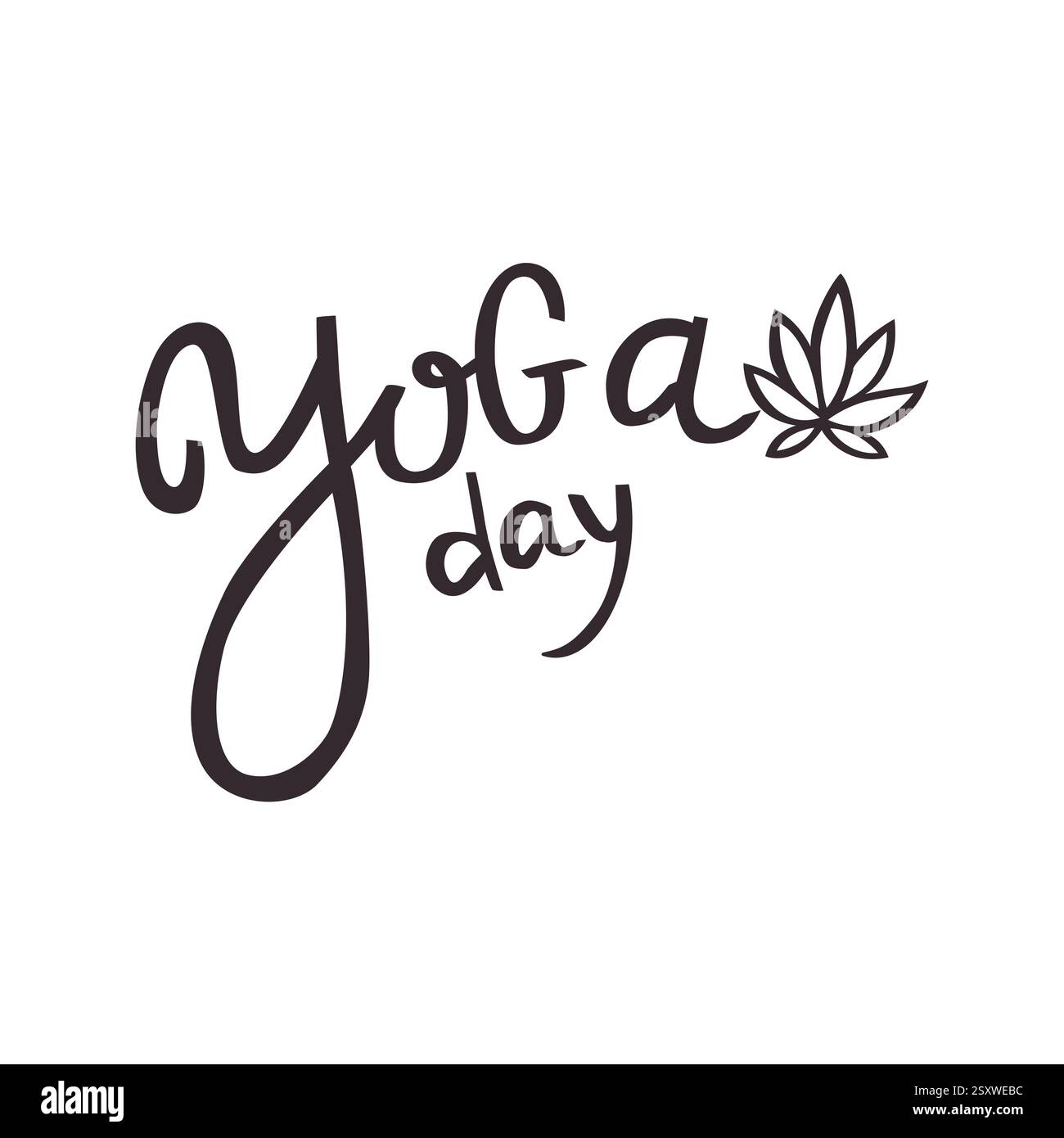 Yoga day hand lettering text with lotus isolated on white background ...
