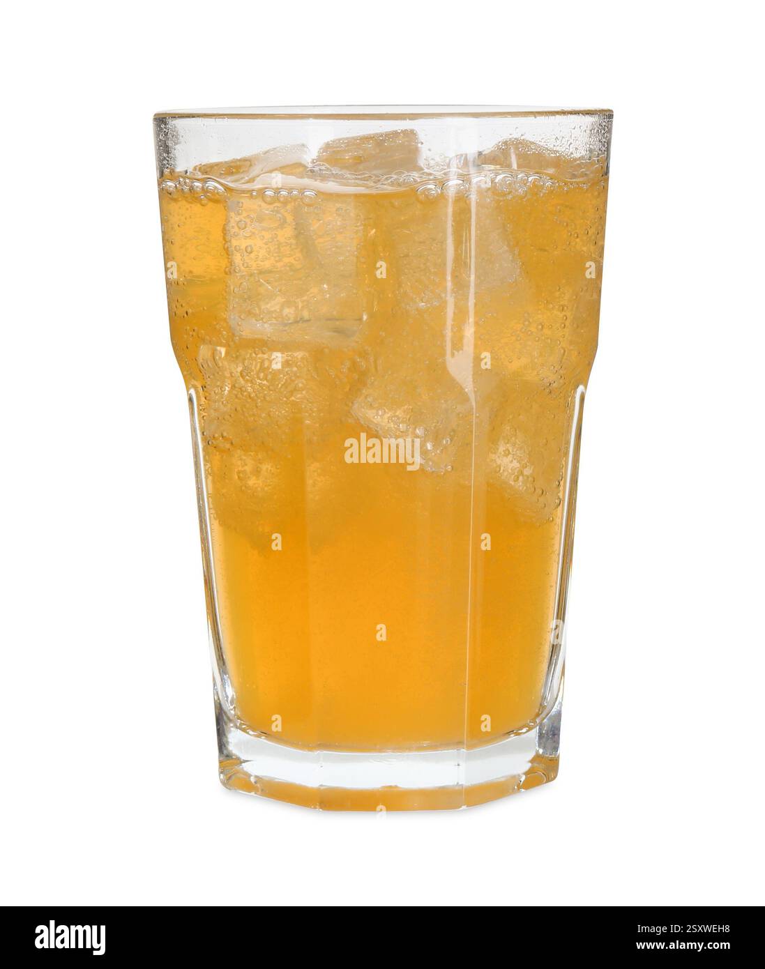 Sweet soda water with ice cubes in glass isolated on white Stock Photo ...