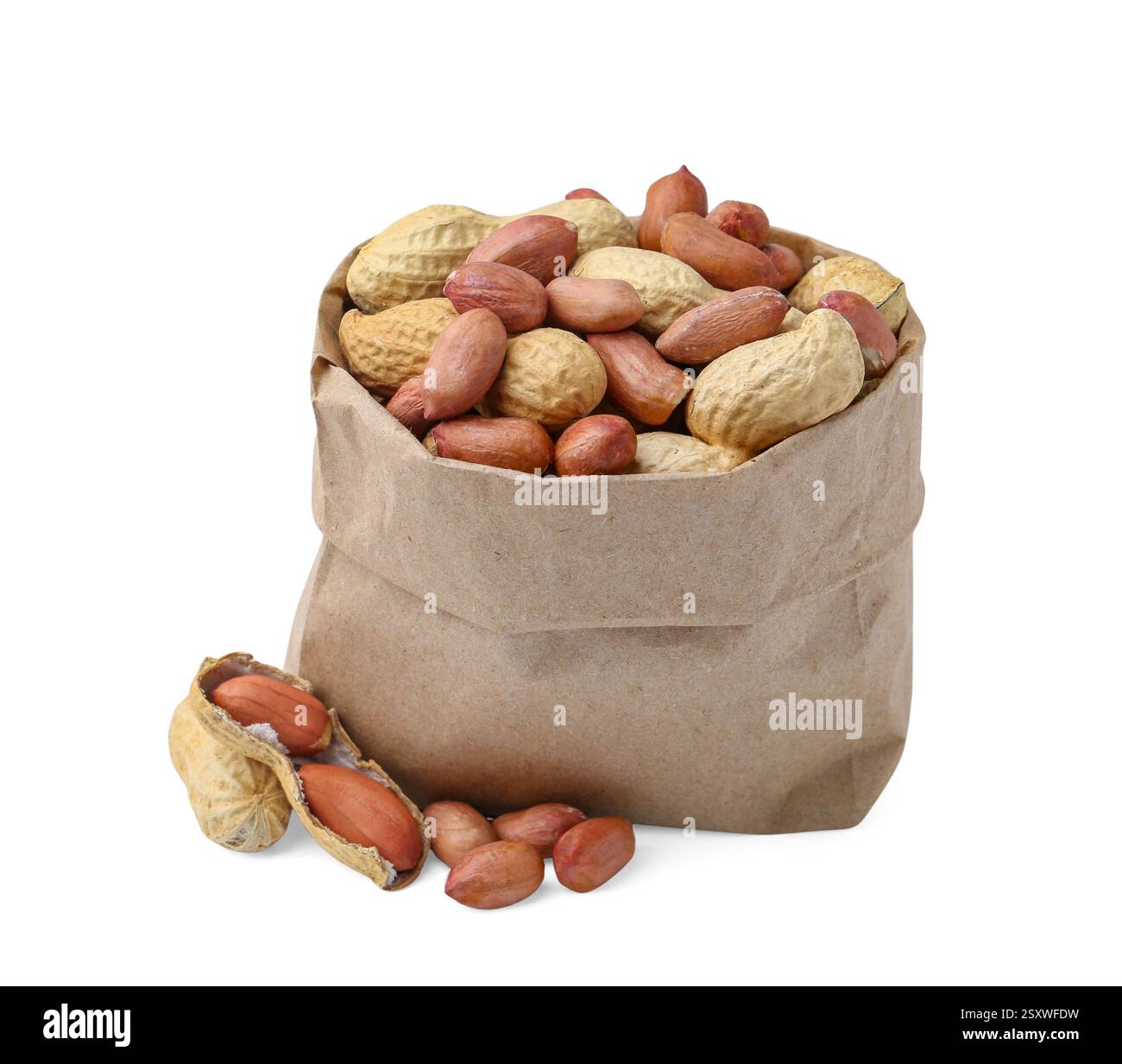 Fresh peanuts in paper bag isolated on white Stock Photo - Alamy