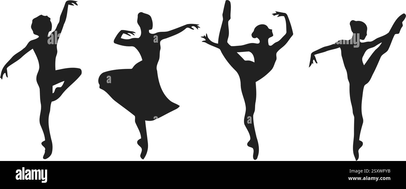 Classical Ballet Poses - Artistic Black Silhouette Dance Art Stock ...