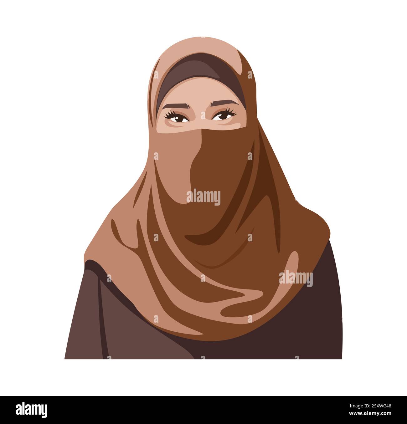 Muslim Woman Wearing Hijab and Niqab - Cultural Portrait Vector Stock ...