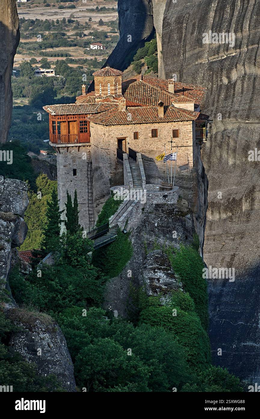 Medieval Meteora Monastery of St. Rousanou (Μονή Ρουσάνου)on top of a ...