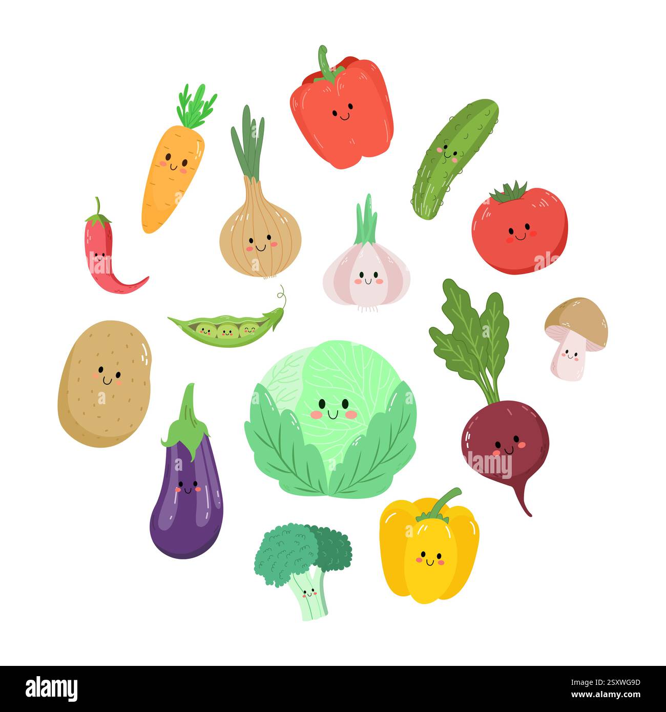 Pretty collection of cartoon vegetable characters isolated on white ...