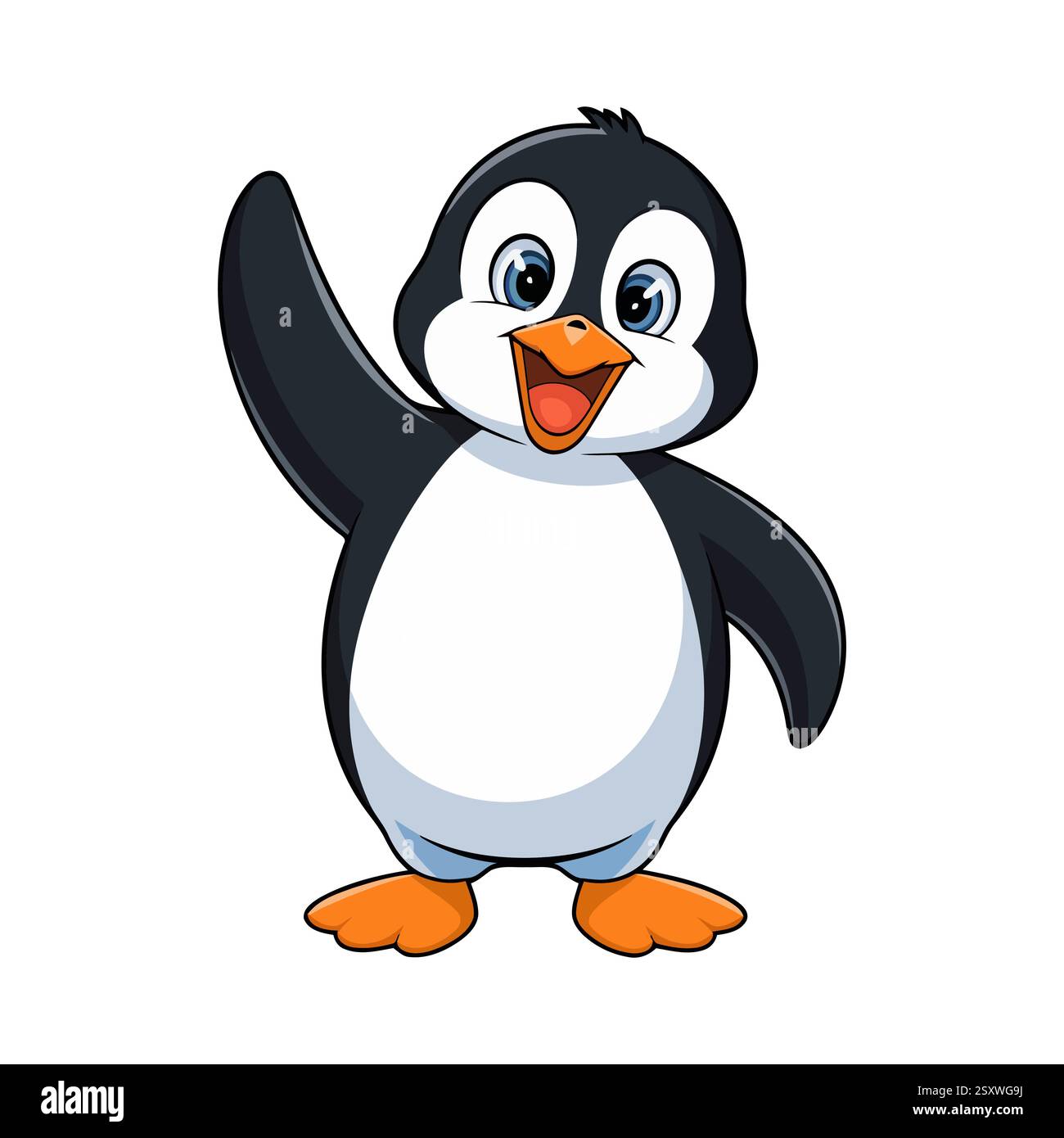 Cute Cartoon Penguin Waving - Adorable Animal Illustration Stock Vector ...