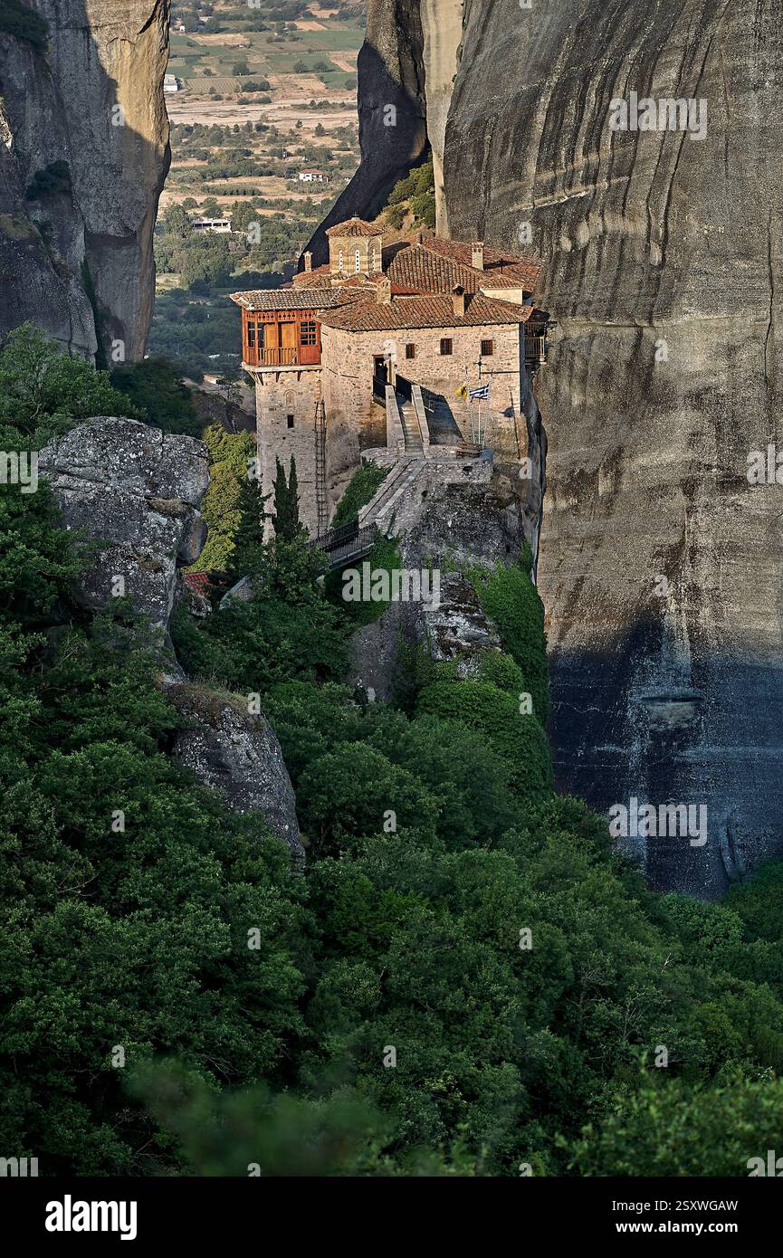 Medieval Meteora Monastery of St. Rousanou (Μονή Ρουσάνου)on top of a ...