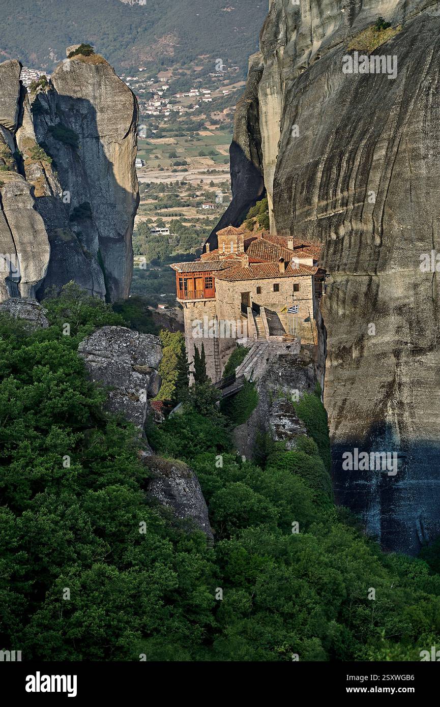 Medieval Meteora Monastery of St. Rousanou (Μονή Ρουσάνου)on top of a ...