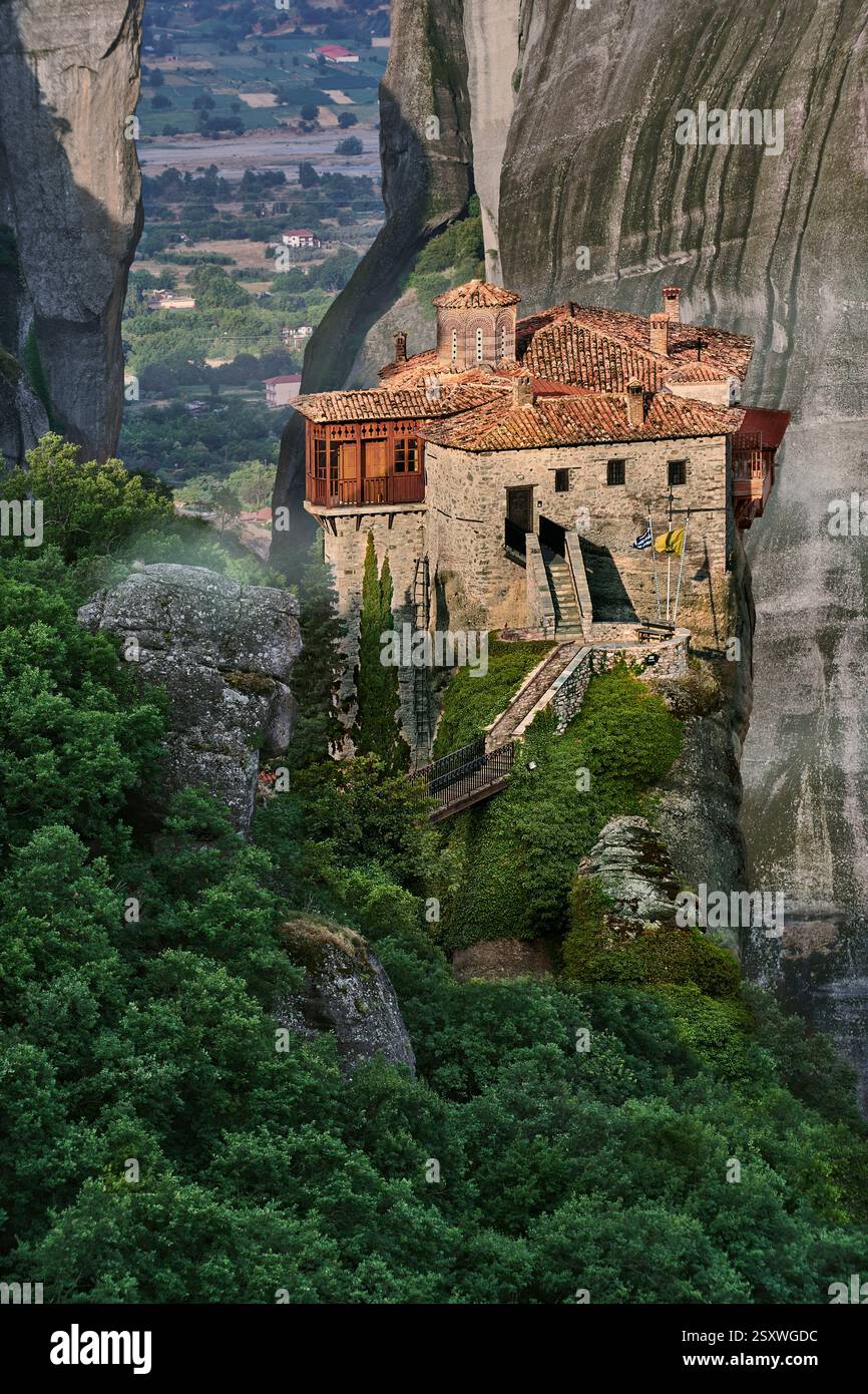 Medieval Meteora Monastery of St. Rousanou (Μονή Ρουσάνου)on top of a ...