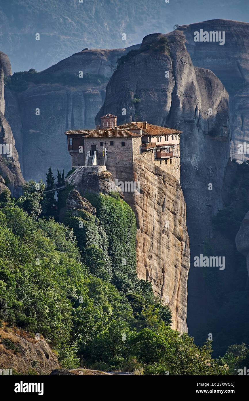 Medieval Meteora Monastery of St. Rousanou (Μονή Ρουσάνου)on top of a ...