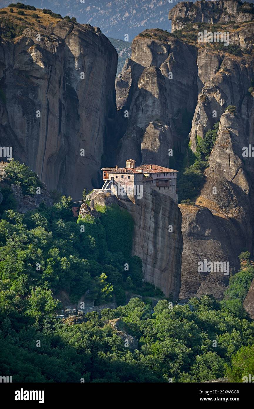 Medieval Meteora Monastery of St. Rousanou (Μονή Ρουσάνου)on top of a ...
