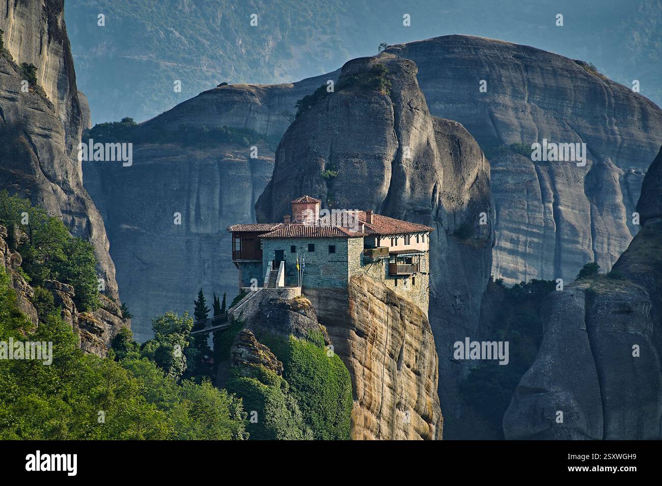 Medieval Meteora Monastery of St. Rousanou (Μονή Ρουσάνου)on top of a ...