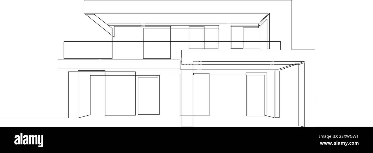 Modern house architecture continuous one line drawing. Single line flat ...