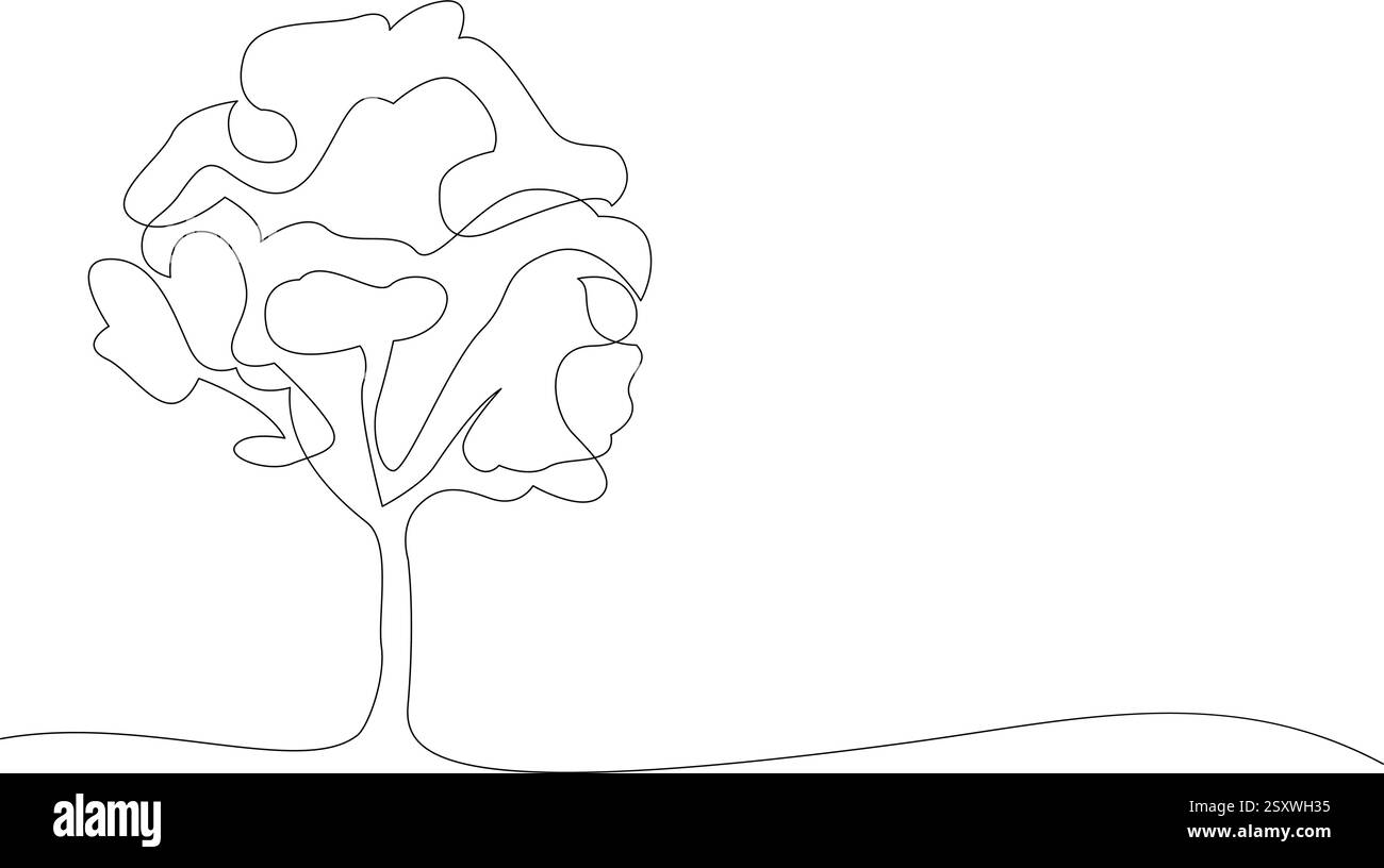 Continuous line drawing of tree. Hand drawn vector illustration Stock ...
