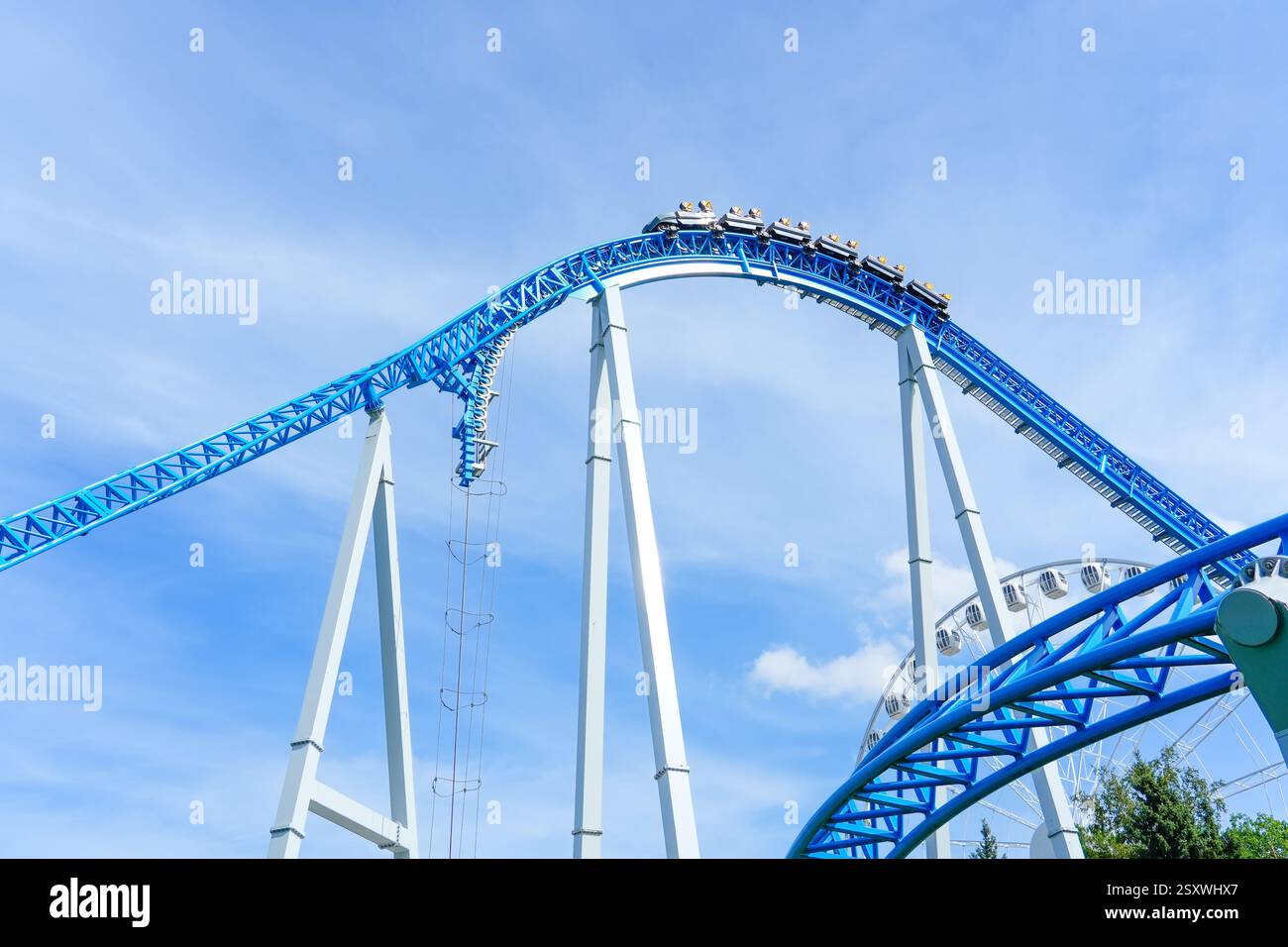 General view of the summer amusement park and the ascent and descent on ...