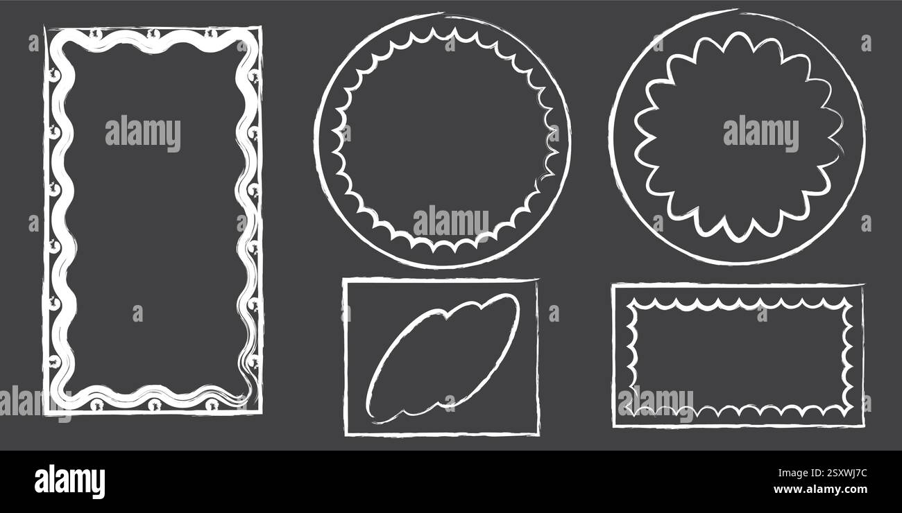 Hand drawn lace inner scalloped frames. Chalk line scalloped frames. 4 ...