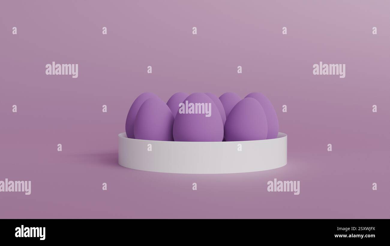 3d model of purple Easter eggs in a white plate on a purple background, Easter egg Stock Photo ...