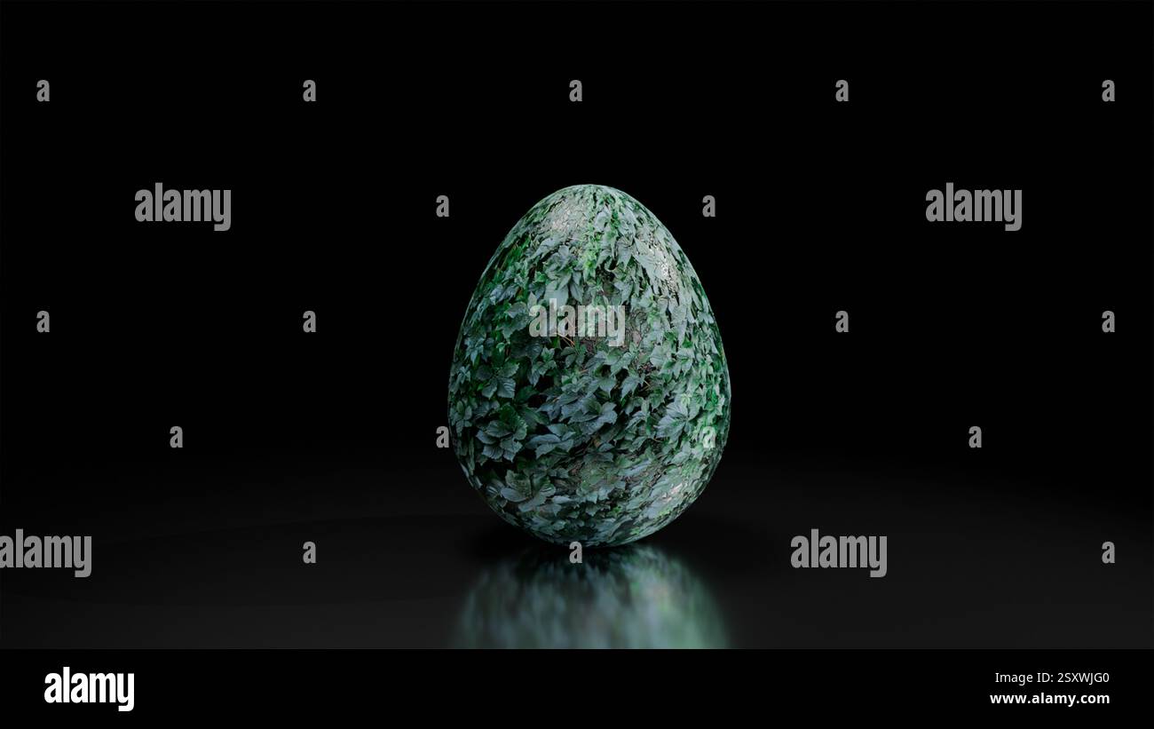 3D model of Easter egg from the texture of woven wild grapes on a black ...