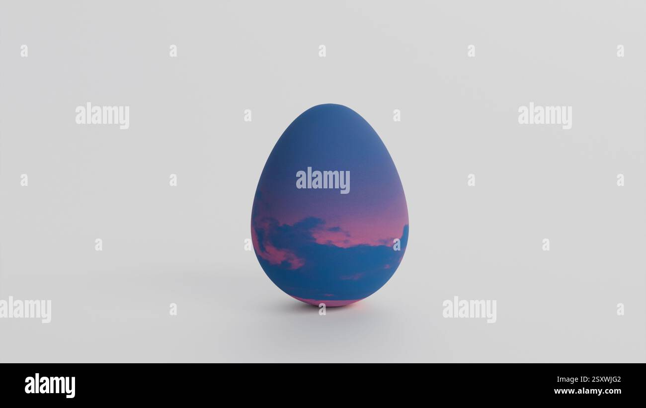 3D model of Easter egg from the texture of sunset in the sky on a white ...