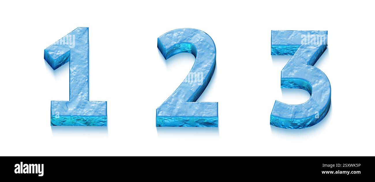 3d alphabet, set o letters and numbers made of ice, 3d illustration ...