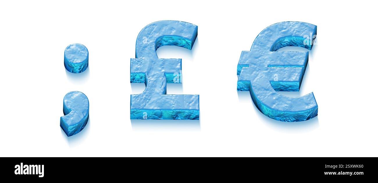 3d alphabet, set of letters and numbers made of ice, 3d illustration ...