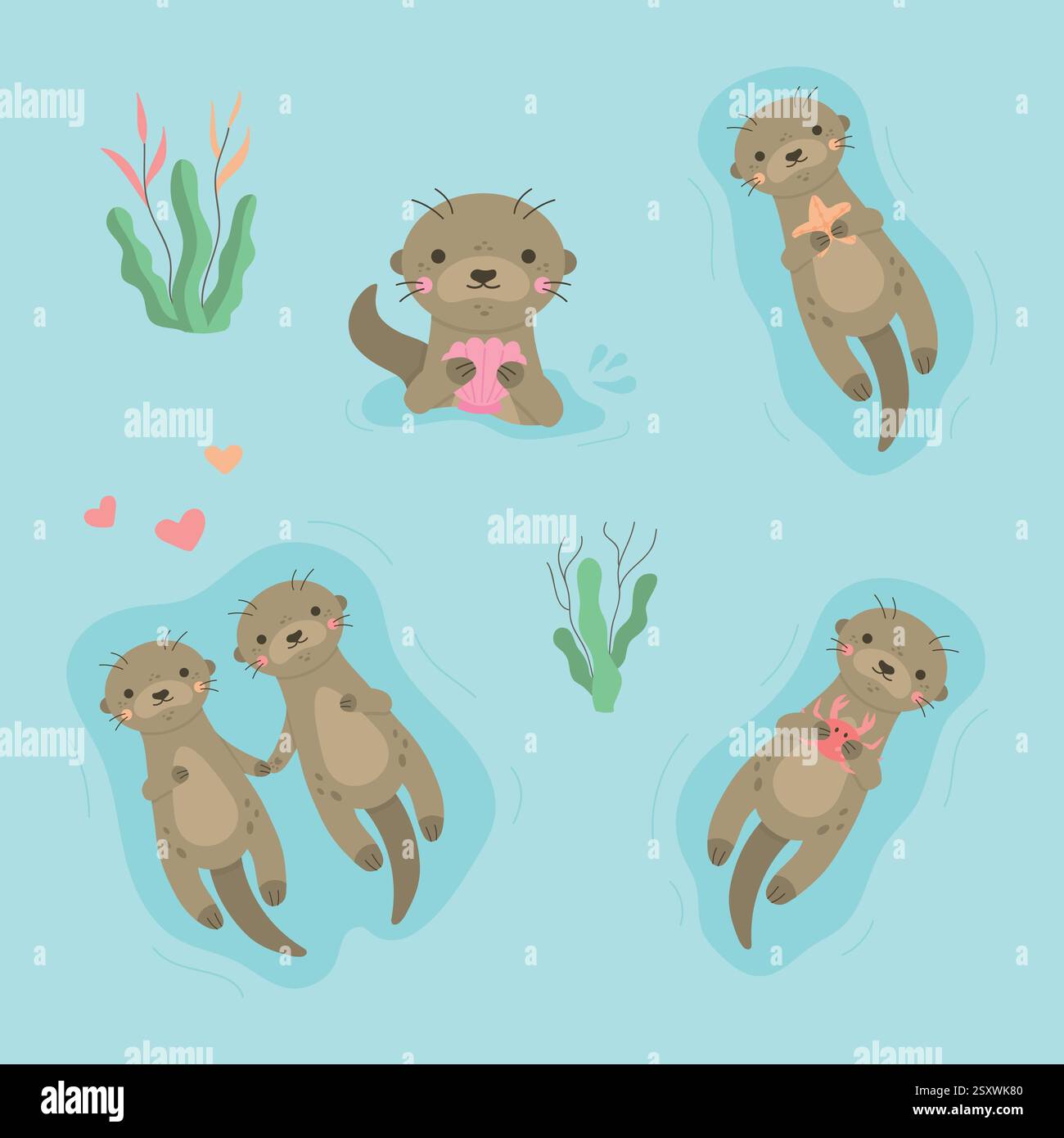 Cute otters vector illustration set Stock Vector Image & Art - Alamy