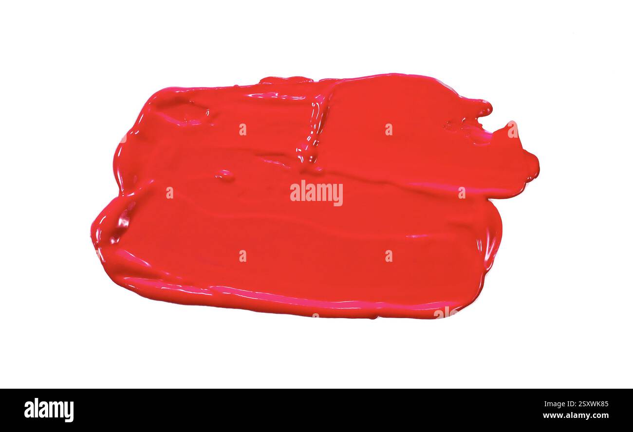 The puddle of red paint spill isolated on white background Stock Photo ...