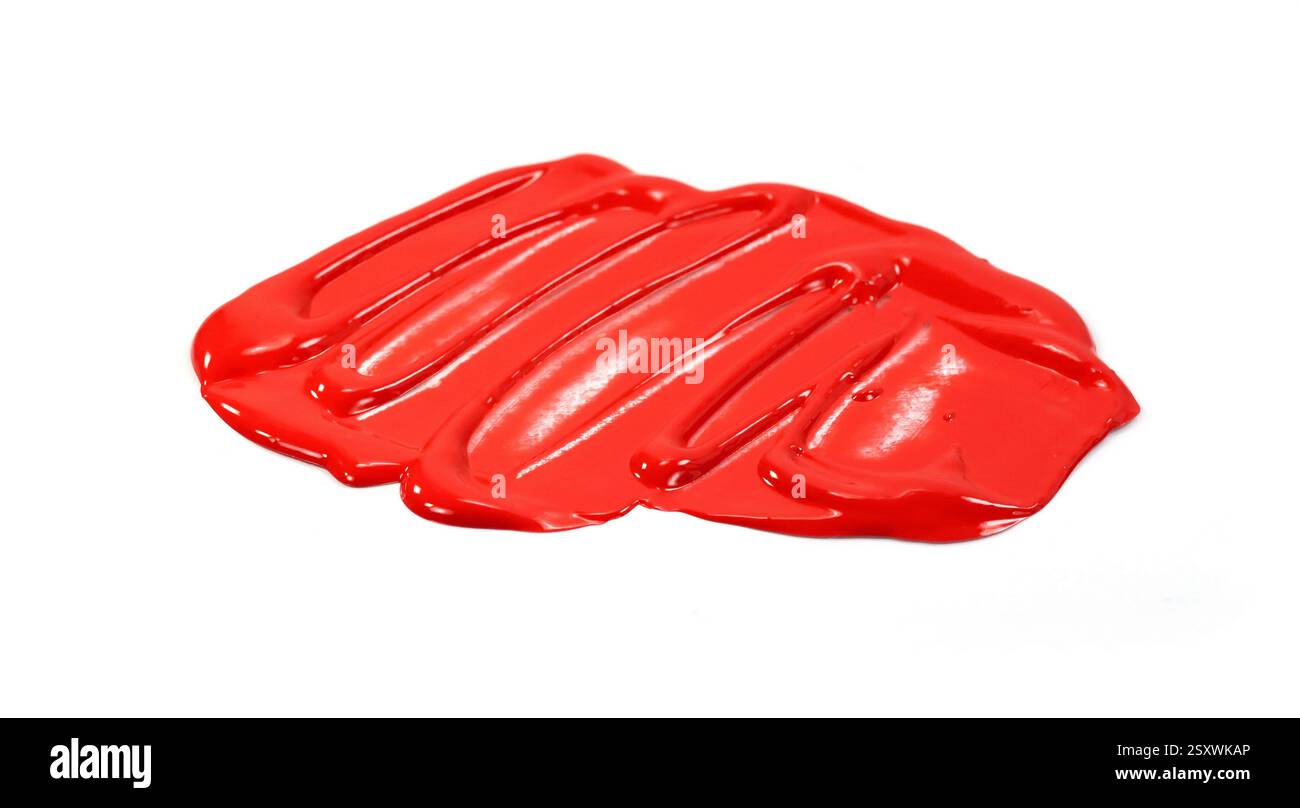 The puddle of red paint spill isolated on white background Stock Photo ...