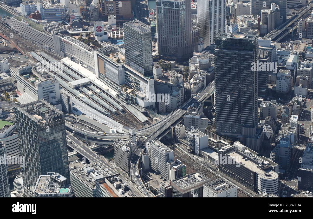 An aerial photo shows The Yokohama Front (R), commercial complex with ...