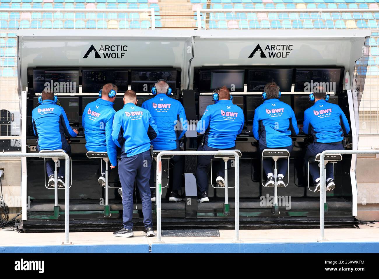Sakhir, Bahrain. 26th Feb, 2025. Alpine F1 Team pit gantry. 26.02.2025 ...