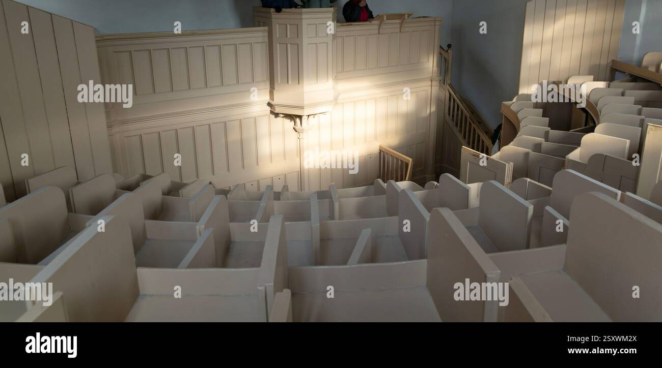 Wooden stalls interior of prison chapel Victorian jail museum, Lincoln ...