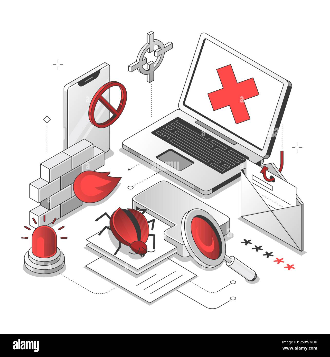 Protection against computer viruses - isometric line illustration Stock ...