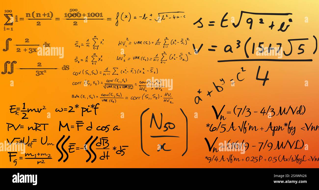 Image of mathematical formulae over yellow background Stock Photo - Alamy