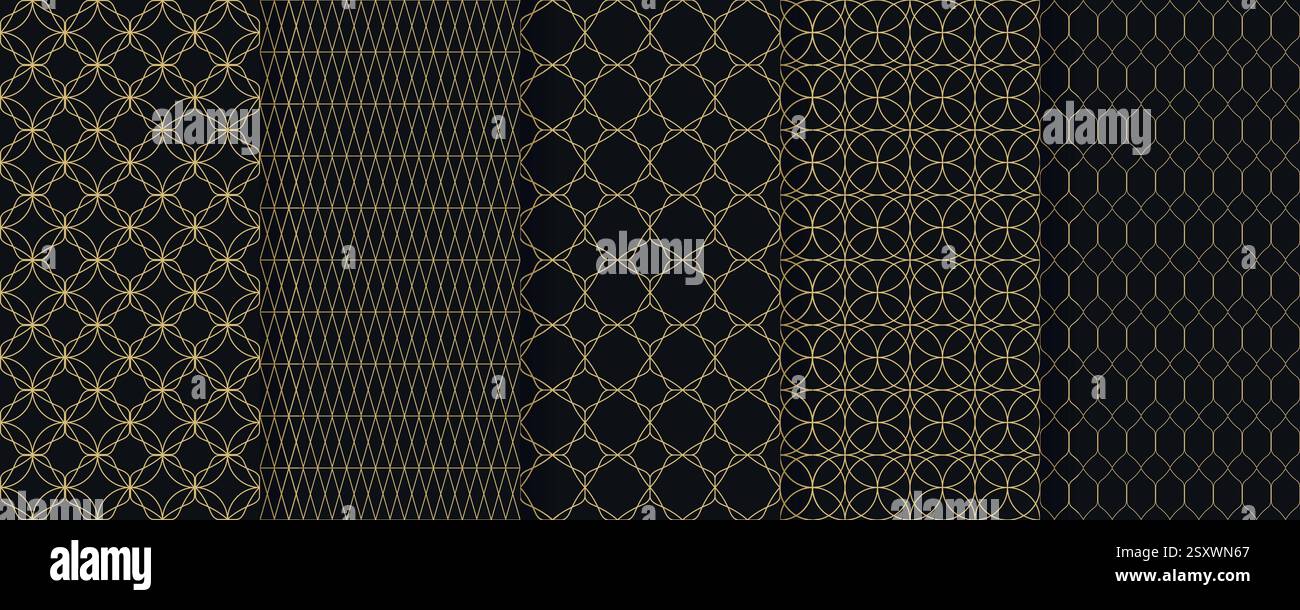 Art deco seamless pattern set. Collection of luxury prints with golden ...