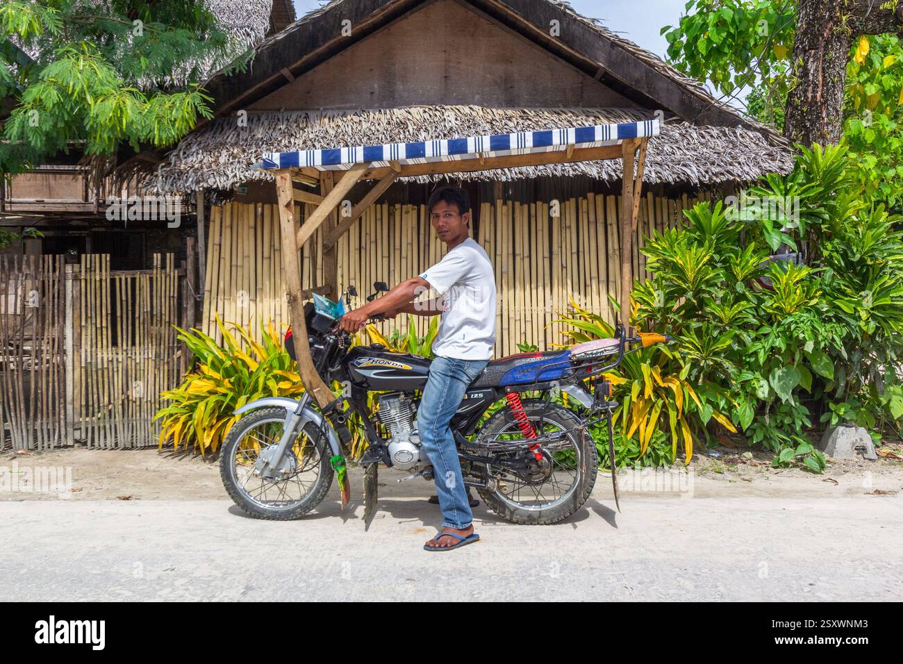A rural commuter motorcycle locally called habalhabal with a modified ...