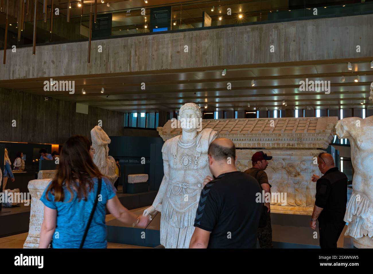 View of Museum of Troy with visitors and artifacts. Canakkale Turkey ...