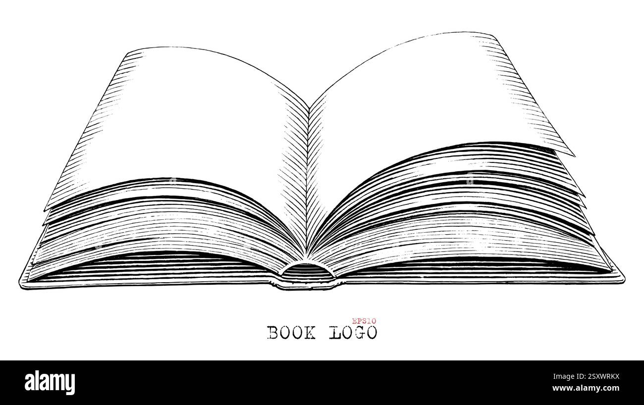 Open book hand draw vintage engraving style black and white clip art ...