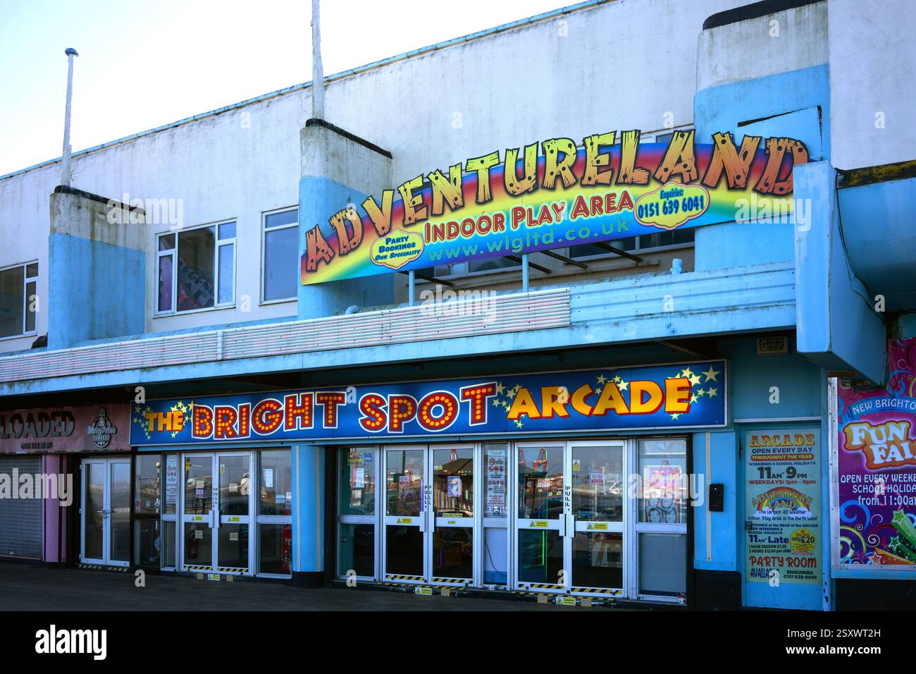 Art deco buildings and the adventureland in New Brighton Merseyside UK ...