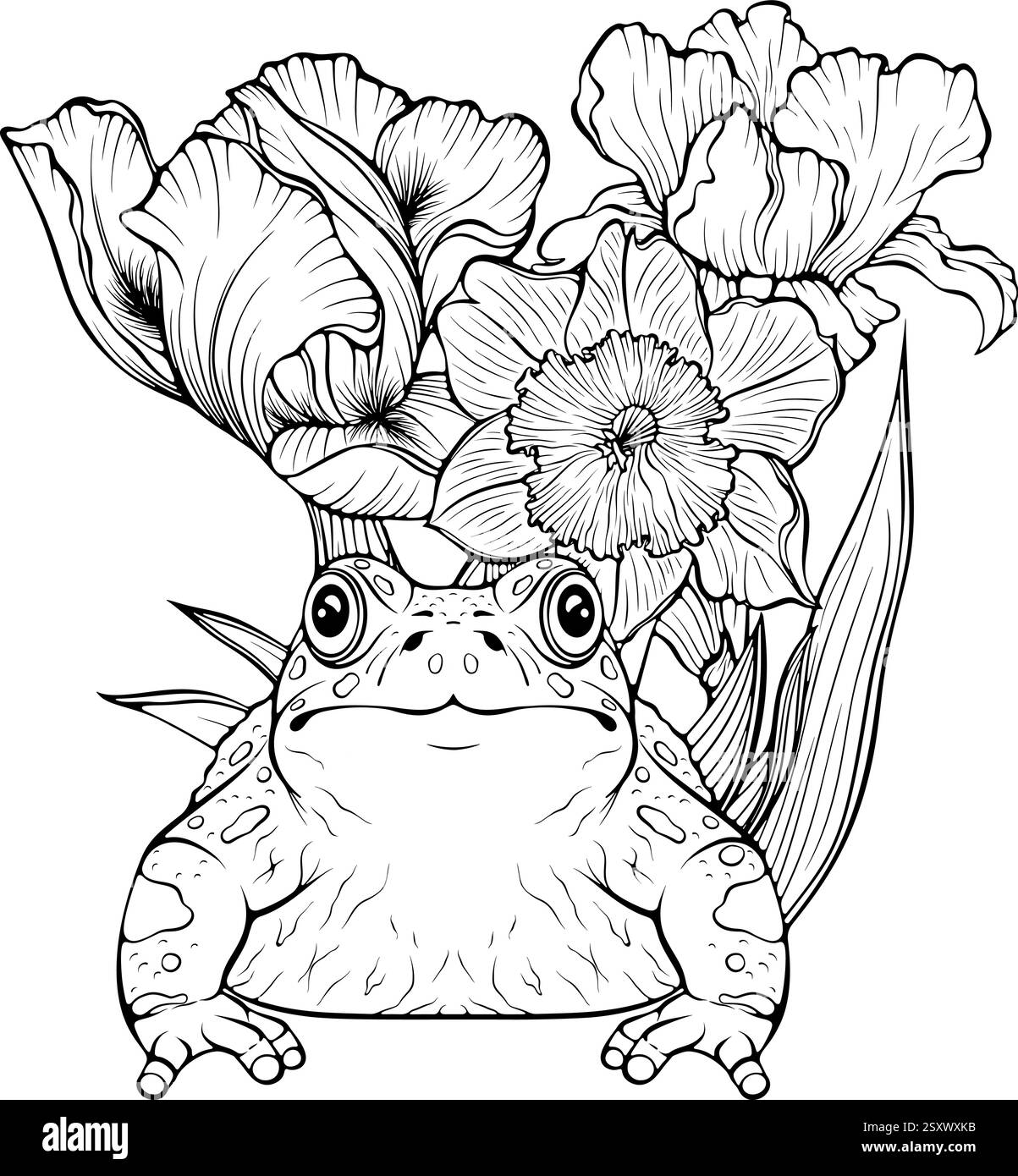 Frog with spring flowers line art Stock Vector Image & Art - Alamy