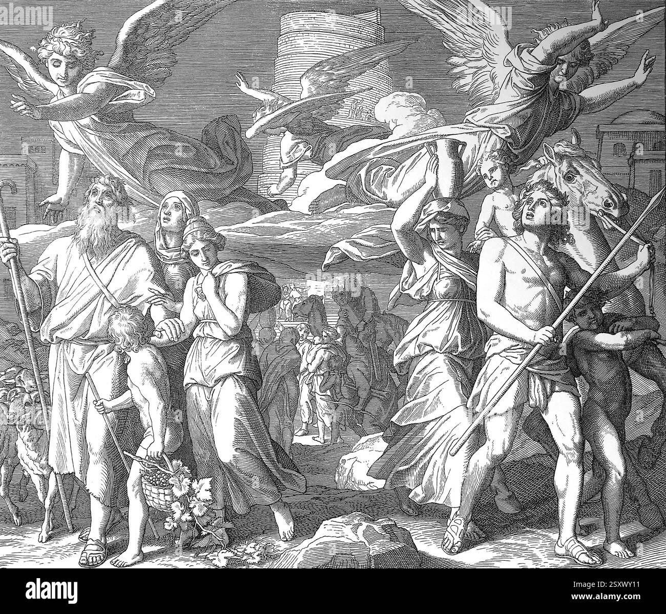 Old Testament. The Tower of Babel. Genesis. Illustration by J. Schnorr ...