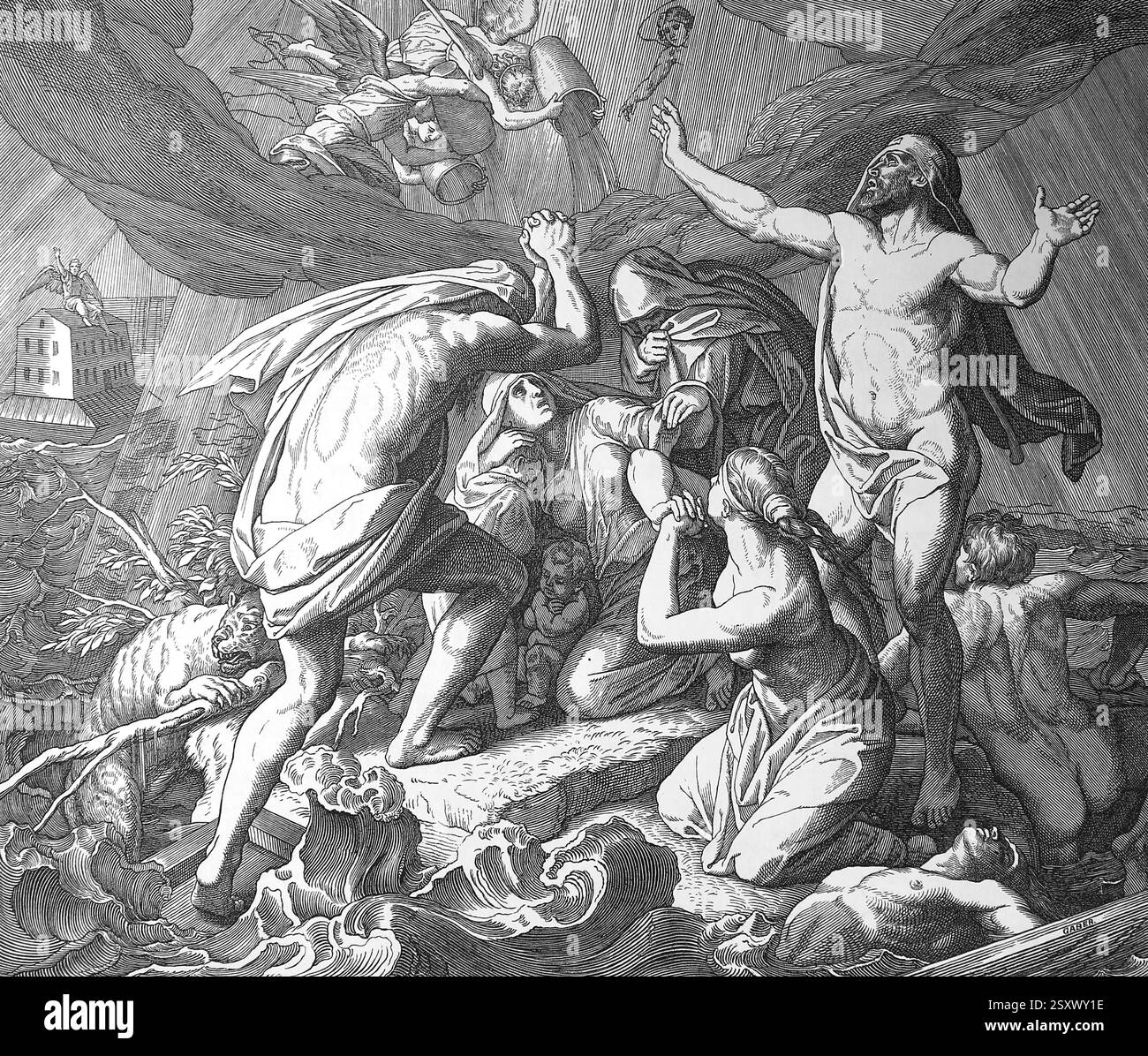 Old Testament. Genesis Flood. Illustration by J. Schnorr von Carolsfeld ...