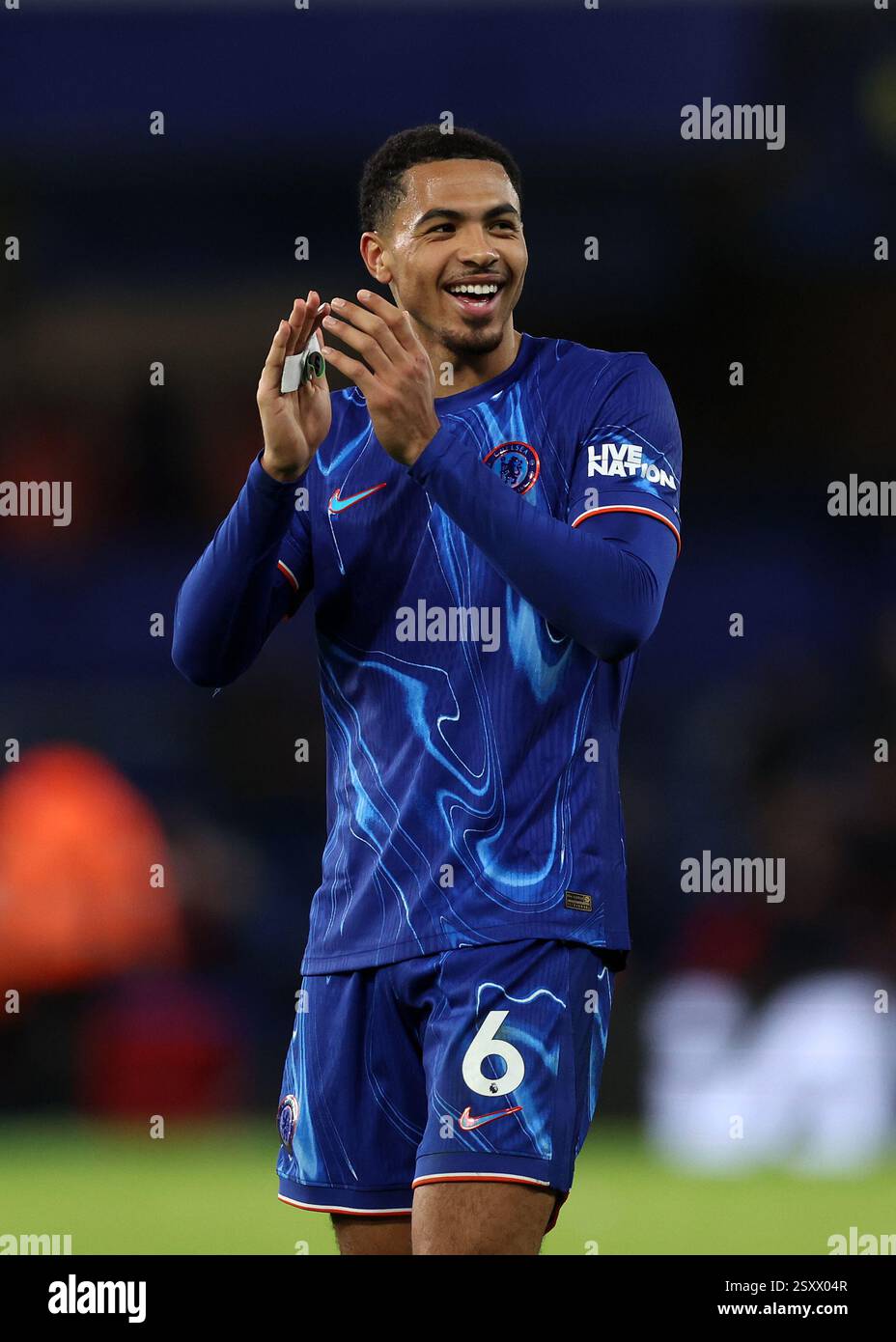London, UK. 25th Feb, 2025. Levi Colwill of Chelsea applauds the fans ...