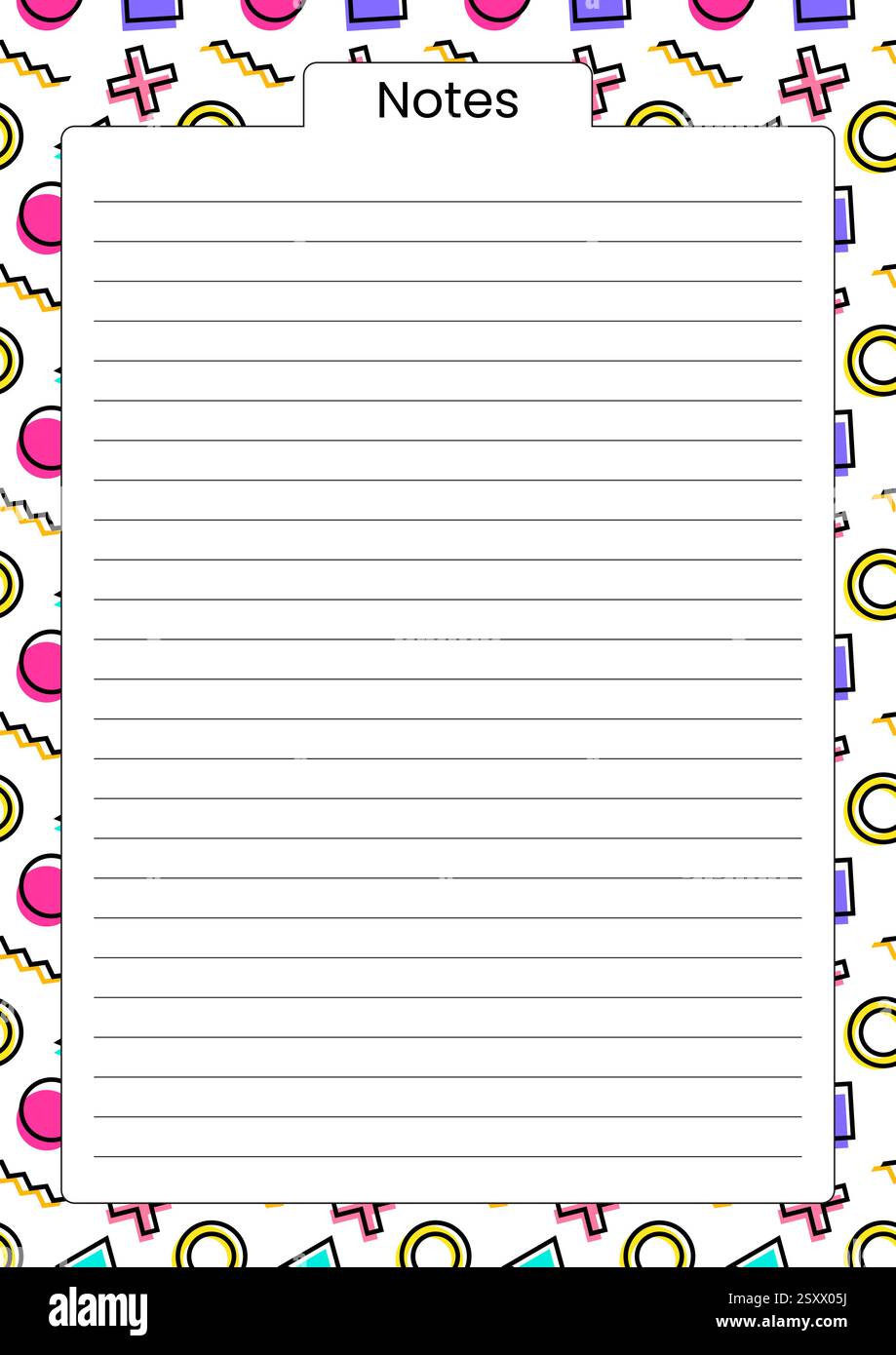 Lined notes page with vibrant geometric pattern background, perfect for ...