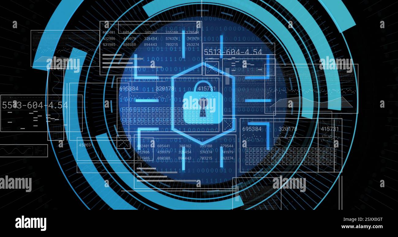 Image of padlock icon, scope scanning with data processing Stock Photo - Alamy