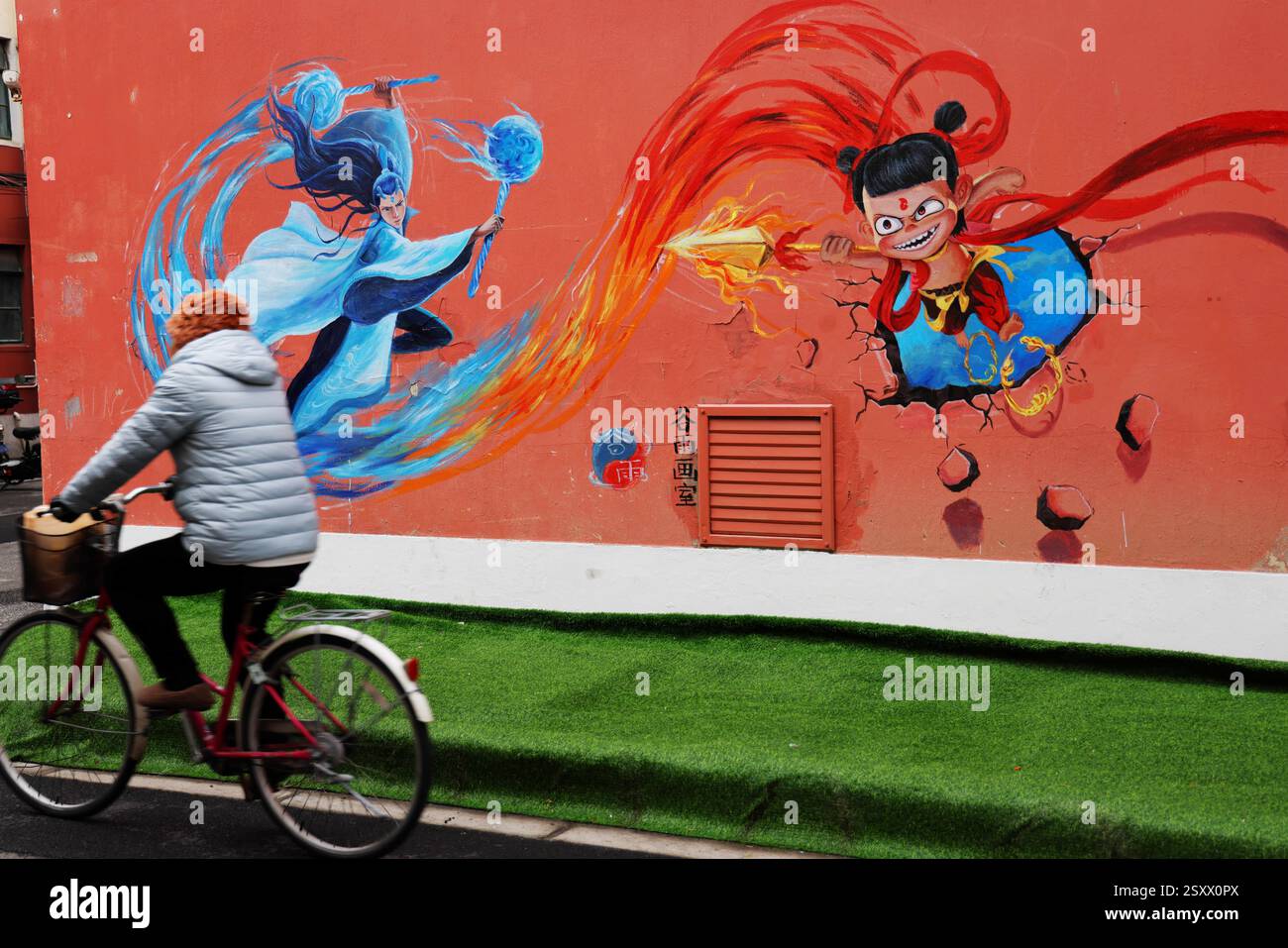 Murals themed after the movie Ne Zha 2 attract people in Shanghai ...