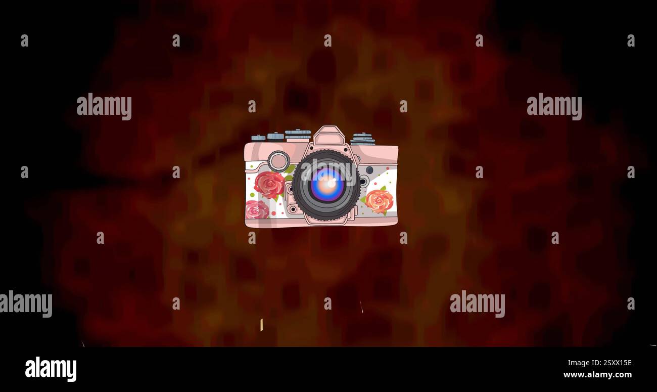 Image of confetti falling over camera on black background. Celebration ...