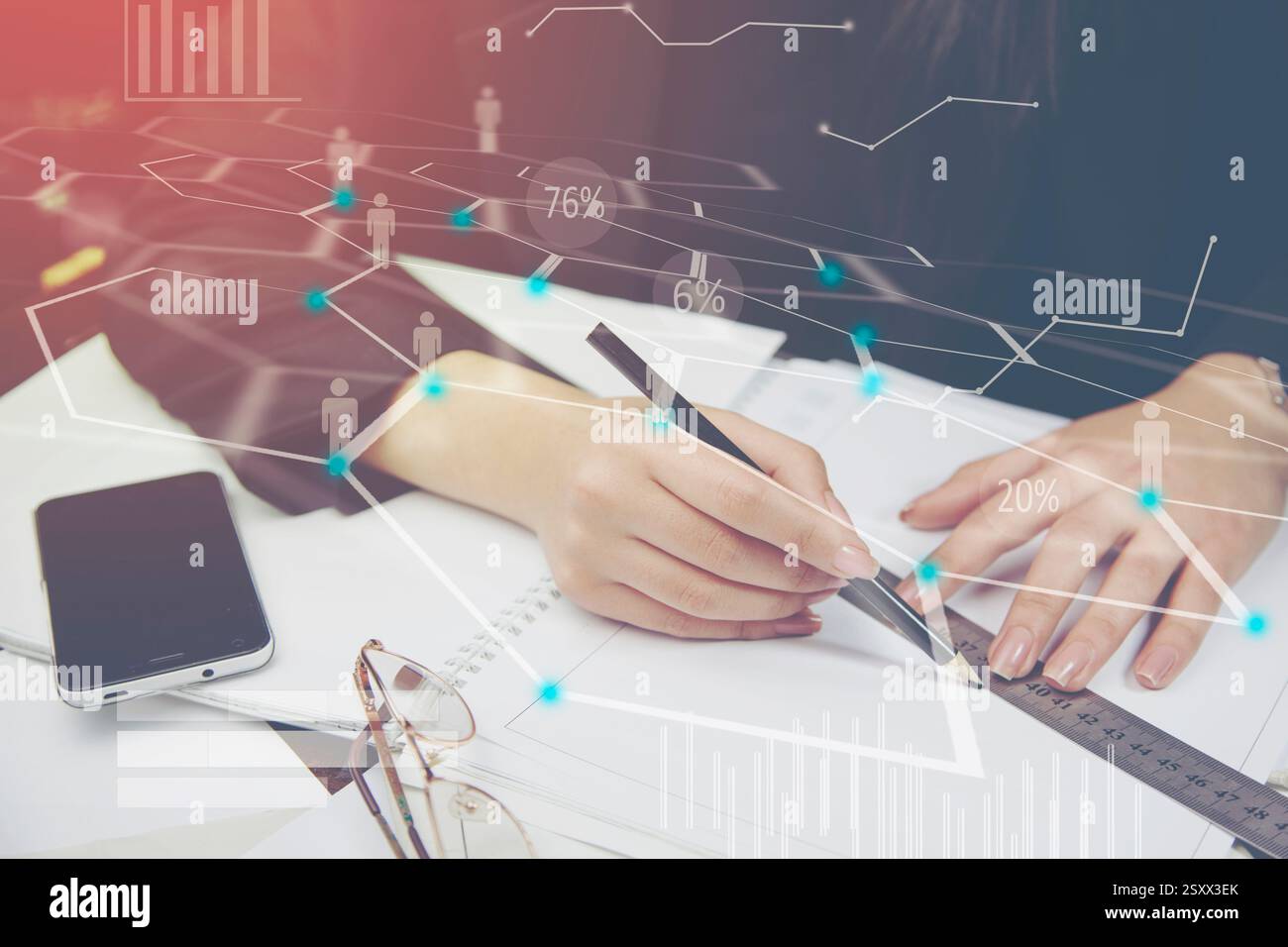 woman ruler in hand, she working Stock Photo - Alamy