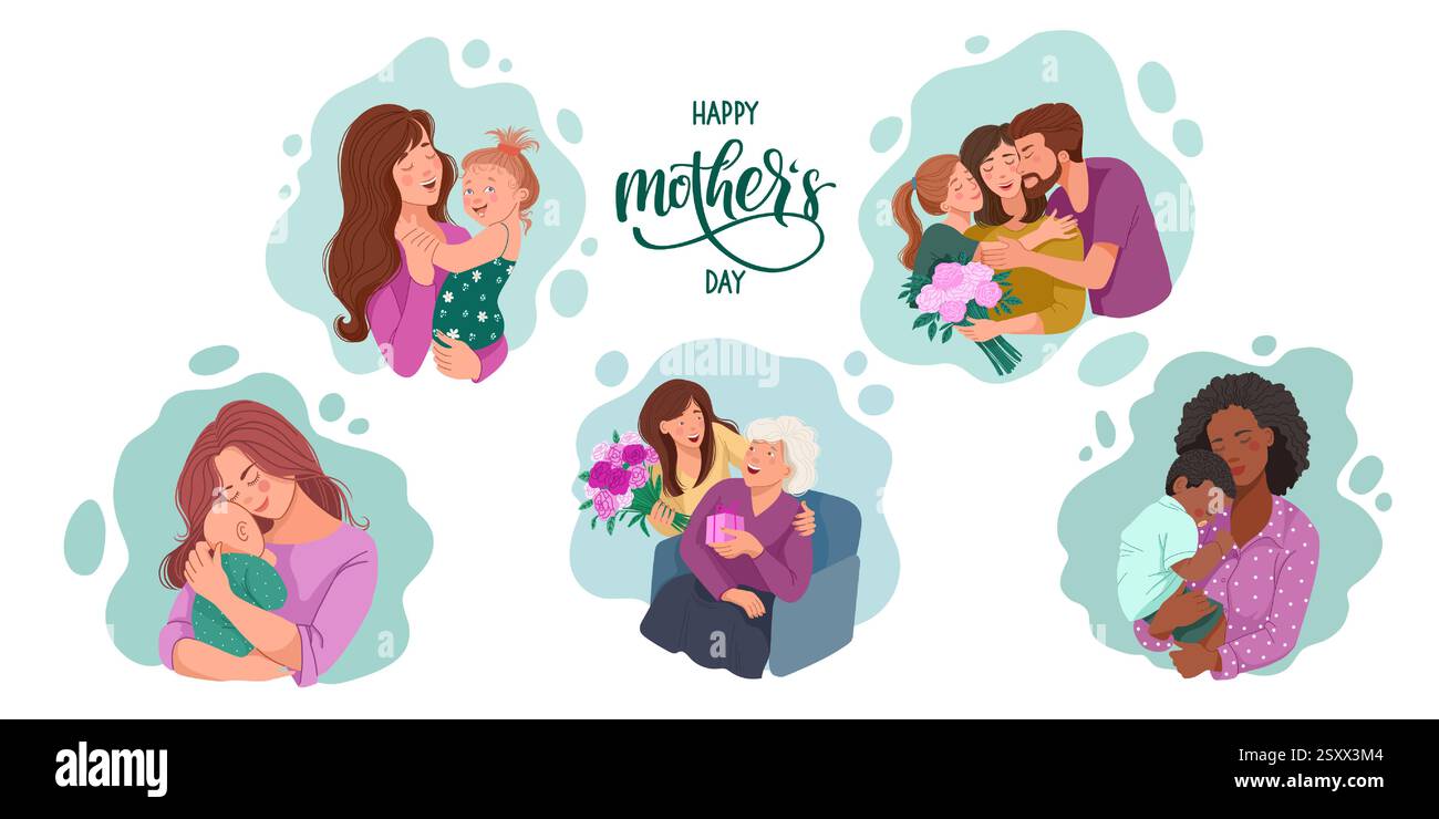 Set of cute Mothers Day illustrations Stock Vector Image & Art - Alamy
