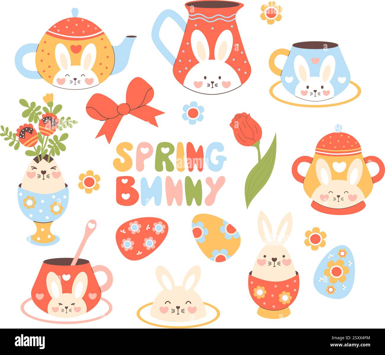 Cute spring bunny and Easter decoration clipart. Isolated springtime ...