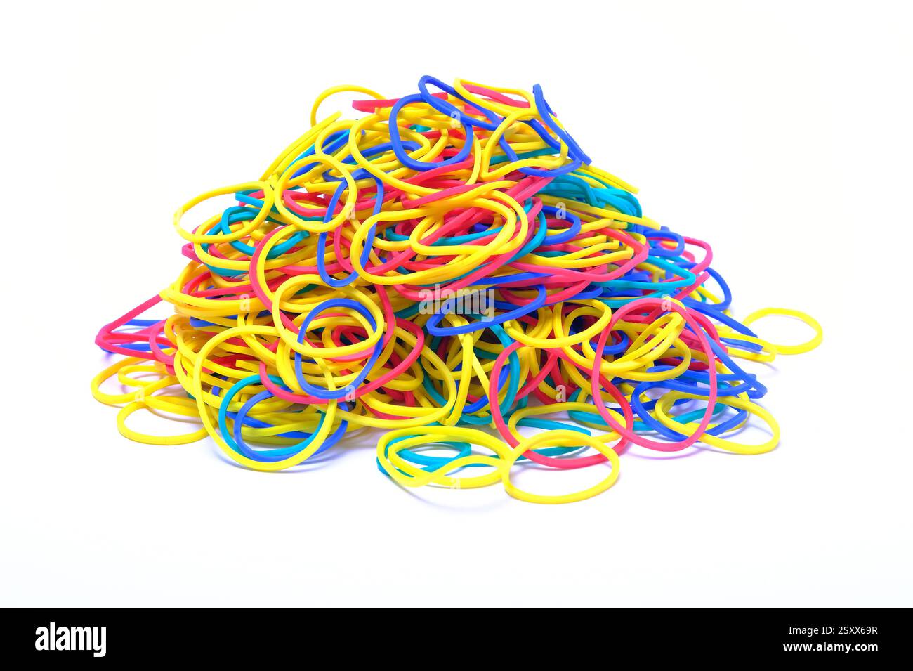 pile of colourful elastic bands on white background Stock Photo - Alamy